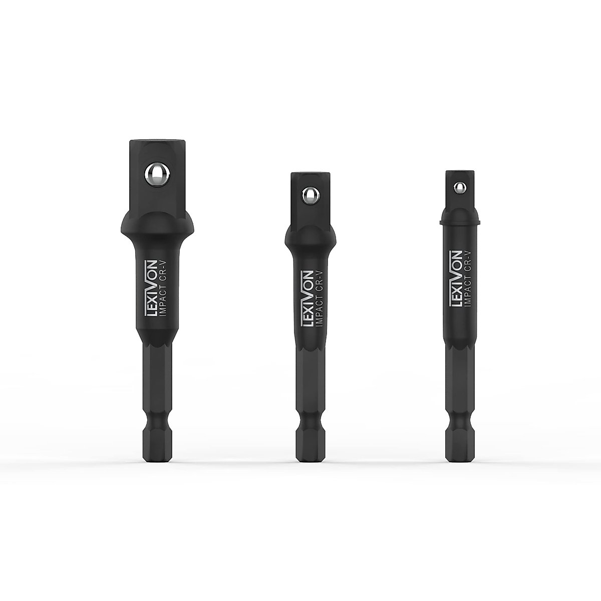 LEXIVON Impact Grade Socket Adapter Set, 3" Extension Bit With Holder | 3-Piece 1/4", 3/8", and 1/2" Drive, Adapt Your Power Drill To High Torque Impact Wrench (LX-101)
