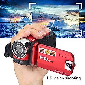 Handheld Video Camcorder FHD 16x Digital Zoom, Tragbar DV Digital Camera with COMS Sensor, Builtin Speaker, 270 ° Rotary Screen, Video Camera for Kids(Red)
