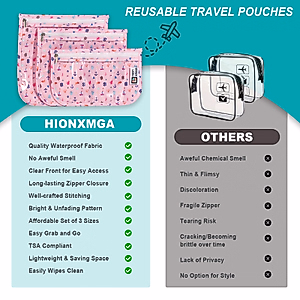 HIONXMGA TSA Approved Toiletry Bag, Set of 3 Clear Travel Toiletry Bag Quart Size Zipper Travel Pouch, Waterproof Makeup Cosmetic Bag for Women Men Kids Toiletries Carry on, Sailing
