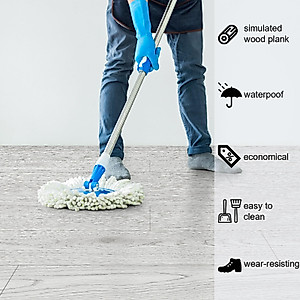 Oxdigi Peel and Stick Vinyl Flooring Roll 24"x 393"/ 64 Sq.Ft, Self Adhesive Vinyl Wood Flooring Planks Floor Tiles Stickers Waterproof for Bathroom Living Room Bedroom Kitchen RV, White Grey Wood