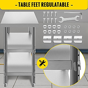 Commercial Stainless Steel Outdoor Food Prep Table with Adjustable Undershelf - Heavy Duty Kitchen Work Table for Garage, Home, Warehouse, and Kitchen Silver