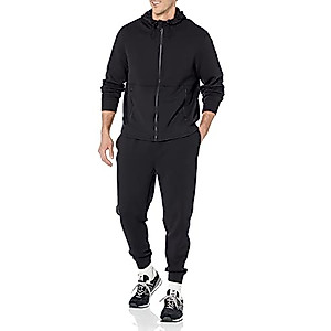 Amazon Essentials Men's Active Sweat Zip Through Hooded Sweatshirt (Available in Big & Tall), Black, Large