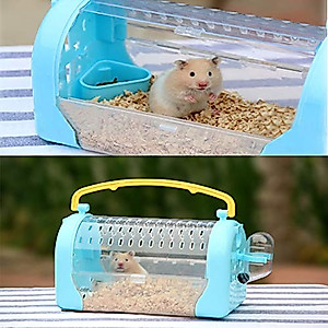 Hamster Cage Travel Carrier Portable Cage with Water Bottle Outgoing Cage and Adjustable Strap Pet Cage for Small Pet Hedgehog Sugar Glider Squirrel Mice.