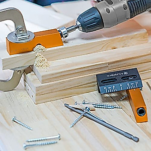 MulWark 3 In 1 Aluminum Pocket Hole Jig System Kit, Removable Pocket Screw Jig, Adjustable Hole Pitch 15° Angled Drill Guides, w/Built-in Clamping System, Great Carpenter Woodworking Tool for Joinery