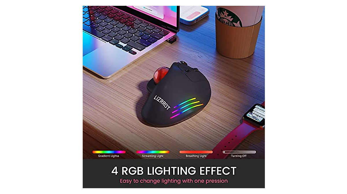 Wireless Ergonomic Trackball Mouse with Bluetooth & RGB Backlight