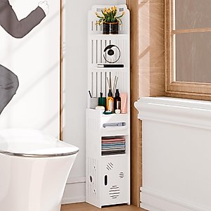 OSKOPWRC Narrow Bathroom Storage Cabinet for Small Spaces, Toilet Paper Storage Cabinet for Small Bathroom, Corner Storage Cabinet for Kitchen Bathroom White