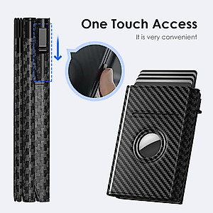Trifold Wallet for Men with AirTag Holder, Smart Mens Wallet, Pop-Up Card Holder, Cash Slot, Carbon Fiber Case, RFID Blocking, Minimalist Slim Leather Groove Wallet, ID Window, with Gift Box