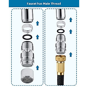 Faucet to Garden Hose Adapter Kit, Sink Hose Attachment Faucet Adapter to Garden Hose 360-degree Swivel with Removable Faucet Aerator Garden Hose Sink Adapter Including Female Adapter- Chrome Finished