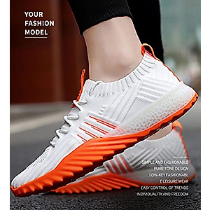 mitvr Womens Colorful Sneakers Fashion Sports Shoes Breathable Casual Walking Shoes,White Orange,41EU=9.5 M US Women