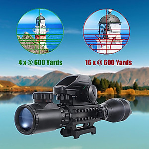 UUQ 4-16x50 Tactical Rifle Scope Red/Green Illuminated Range Finder Reticle W/Laser Sight and Holographic Reflex Dot Sight (Green Laser)