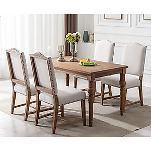 EALSON Farmhouse Dining Chairs Set of 2 Upholstered Dining Room Chairs with Wood Legs and Nailhead Trim Mid Century Modern Kitchen Chairs with High Back Padded Parson Chairs, Linen Beige