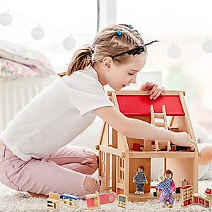 Sumind 35 Pcs Wooden Doll House Furniture and Accessories Set with 27 Pcs Dollhouse Furniture 8 Pcs Doll House Dolls Family Doll Furniture Small Dolls for Dollhouse Family Set Dollhouse Accessories