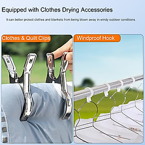 ZGGJZKV Outdoor Clothes Drying Rack with Adjustable Rods, 330Lbs Capacity Heavy Duty Laundry Drying Hanger, Household Floor Standing Clothing Airer with Windproof Hooks and Clips (70.9"×70.9"×63")