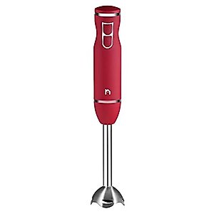 New House Kitchen Immersion Hand Blender 2 Speed Stick Mixer with Stainless Steel Shaft & Blade 300 Watts Easily Food, Mixes Sauces, Purees Soups, Smoothies, and Dips, Red
