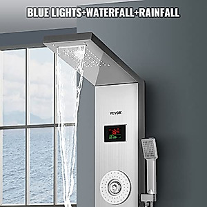 Happybuy 6 in 1 LED Shower Panel Tower System Rainfall and Mist Head Rain Massage Stainless Steel Shower Fixtures with Adjustable Body Jets