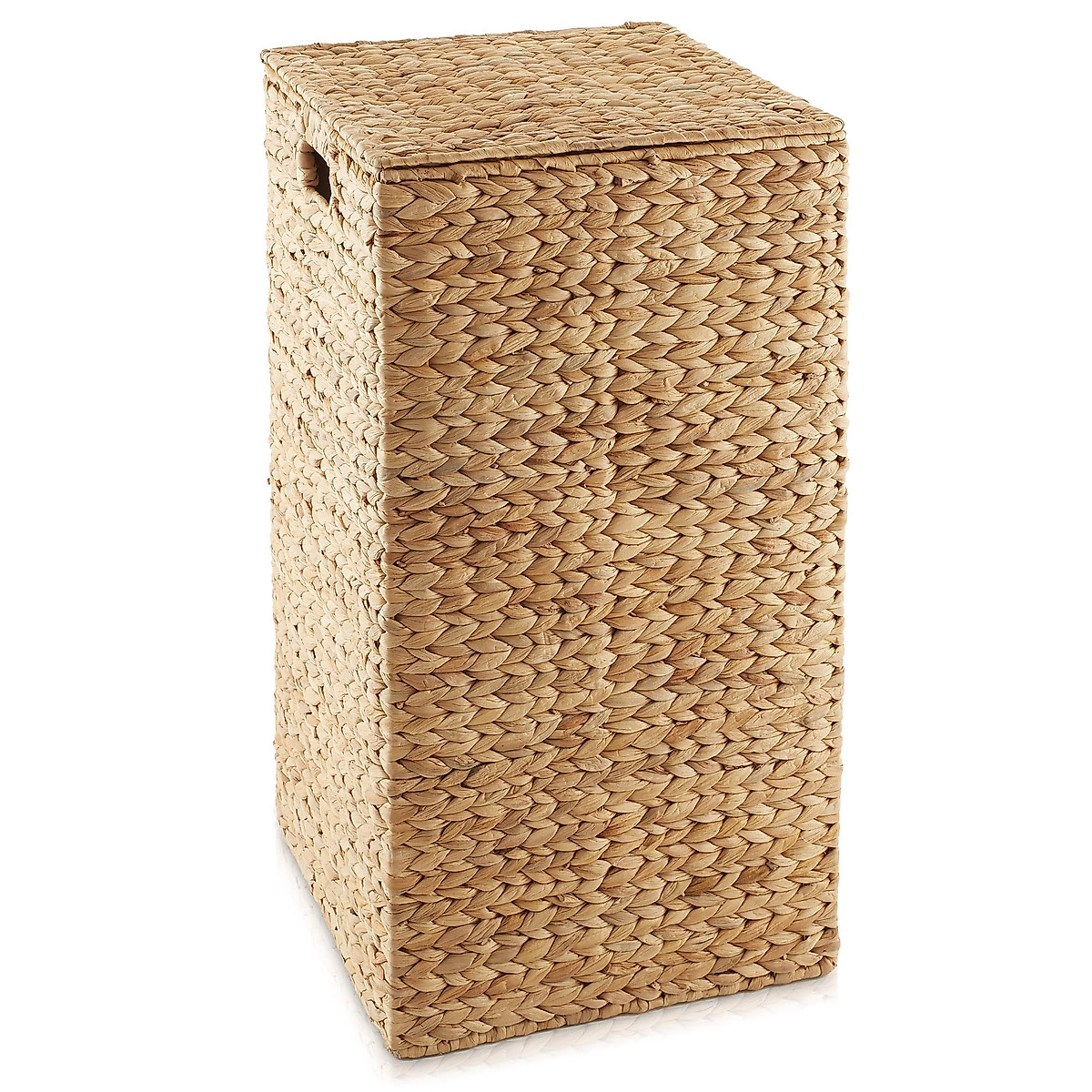 Casafield Laundry Hamper with Lid and Removable Liner Bag - Natural, Woven Water Hyacinth Square Laundry Basket Sorter for Clothes and Towels