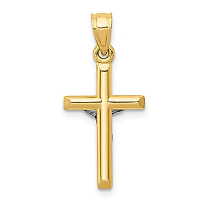 14k Yellow and White Gold Two Tone Cross Crucifix Charm Pendant - 26mm x 12mm