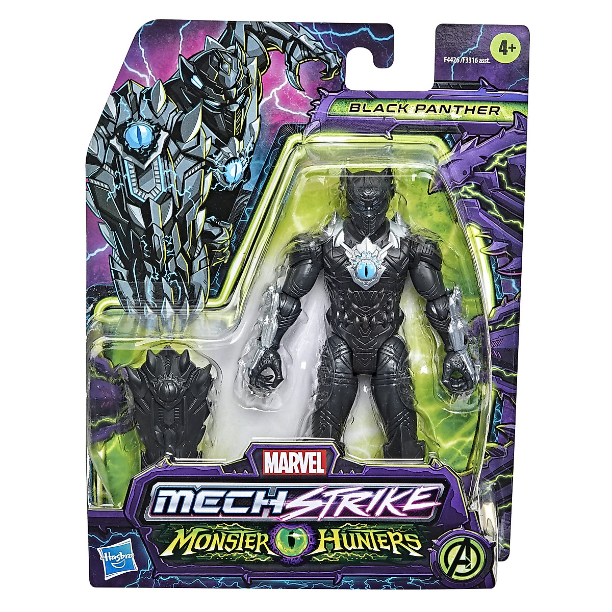 Marvel Avengers Mech Strike Monster Hunters Black Panther Toy, 6-Inch-Scale Action Figure with Accessory, Toys for Kids Ages 4 and Up