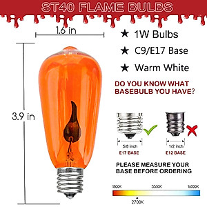 Christmas Orange Flicker Flame Light Bulbs, ST40 Orange Replacement Bulbs with Realistic Orange Red Flame Edison Bulbs for Christmas Outdoor Indoor String Lights, 1 Watt E17 Intermediate Base, 10 Pack