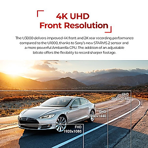 THINKWARE U3000 2CH 4K Front Dash Cam, 2K Rear Cam, STARVIS 2 Sensor Night Vision, Car Camera 5GHZ Wi-Fi GPS Radar Buffered Parking Mode, Free 64GB Card, CPL Filter, Speed Camera Alerts, OBD Cable