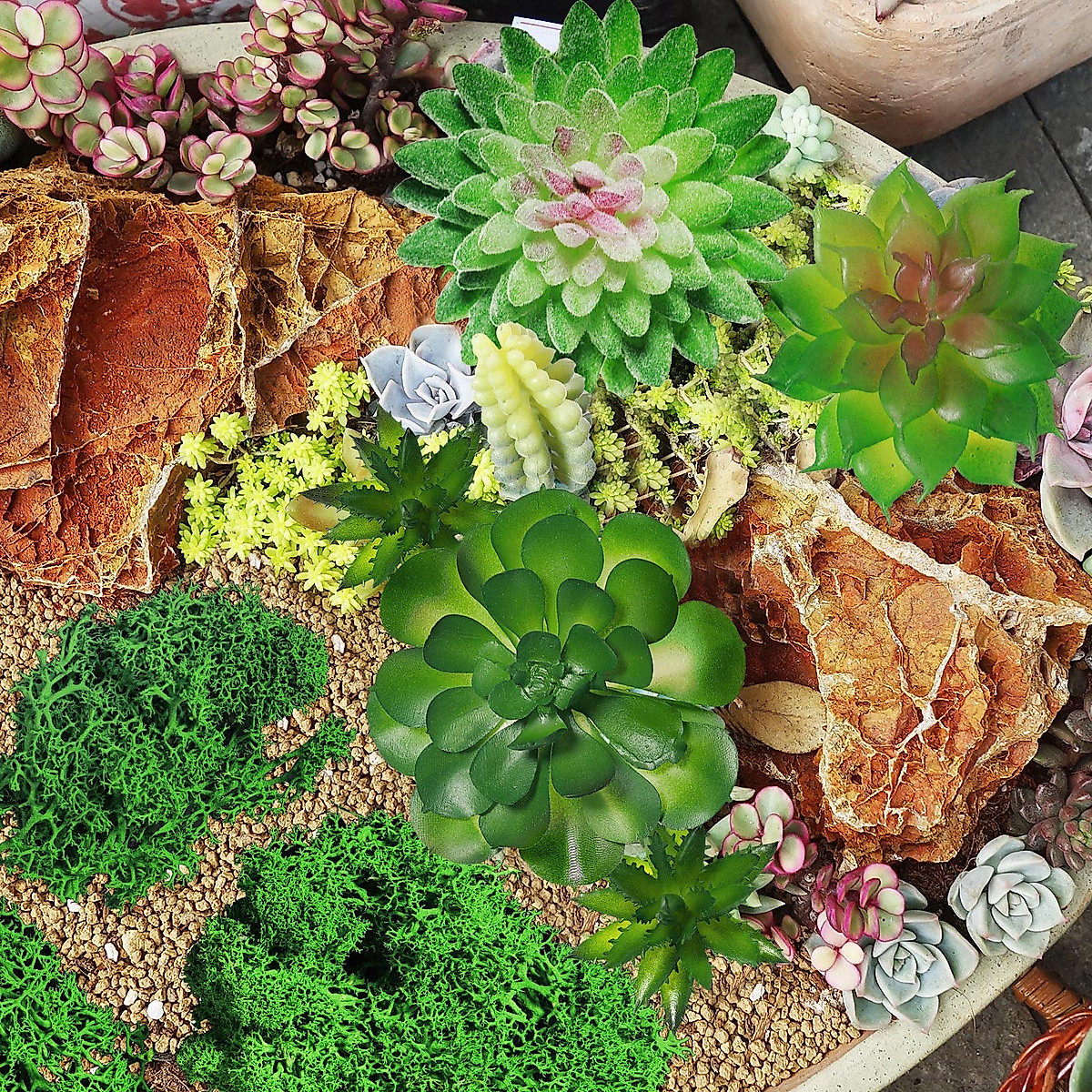 14 Pcs Mini Artificial Succulents Plants Picks,Flocked Faux Succulent Plants, Fake Succulents Plant with Succulent Moss,Realistic Textured Aloe for Home Office Table Garden Decoration