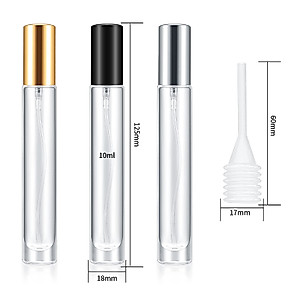 qiwuhai 4 Pcs 10ml/3oz Fine Mist Glass Atomizer Bottles, Mini Refillable Spray Bottles, Small Empty Spray Bottles, Portable Sample Containers Sample Vials for Travel Essential Oil (Silver)