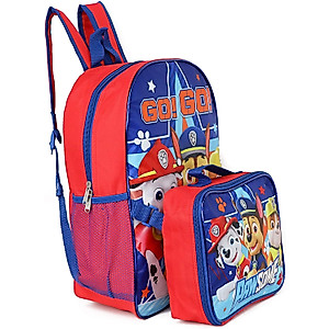 Ruz Paw Patrol Boys 16 Inch Backpack With Removable Matching Lunch Box Set (Red-Blue)