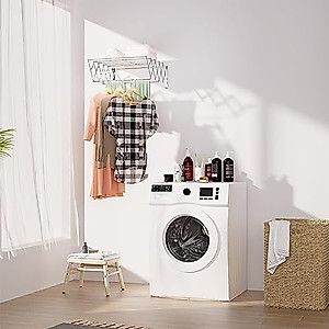 kenvc Wall Mount Clothes Drying Rack, Stainless Steel & Space-Saving Laundry Rack, 7 Rods Crossbar, 3.6 Lbs, 18.33 Linear Feet, 31.5"x23.6"x8.3", 60lb Capacity, Medium, White