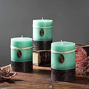 Rustic Pillar Candles Mottled 3x4'' Home Décor Handmade (3 Packs, Turquoise)