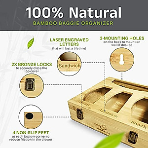 Emekaa Ziplock Bag Organizer for Kitchen Drawer, Bamboo Storage Organizer, Storage Bag Holder, Compatible w/Ziplock, Glad, Hefty, Solimo for Gallon,Quart,Sandwich,Snack