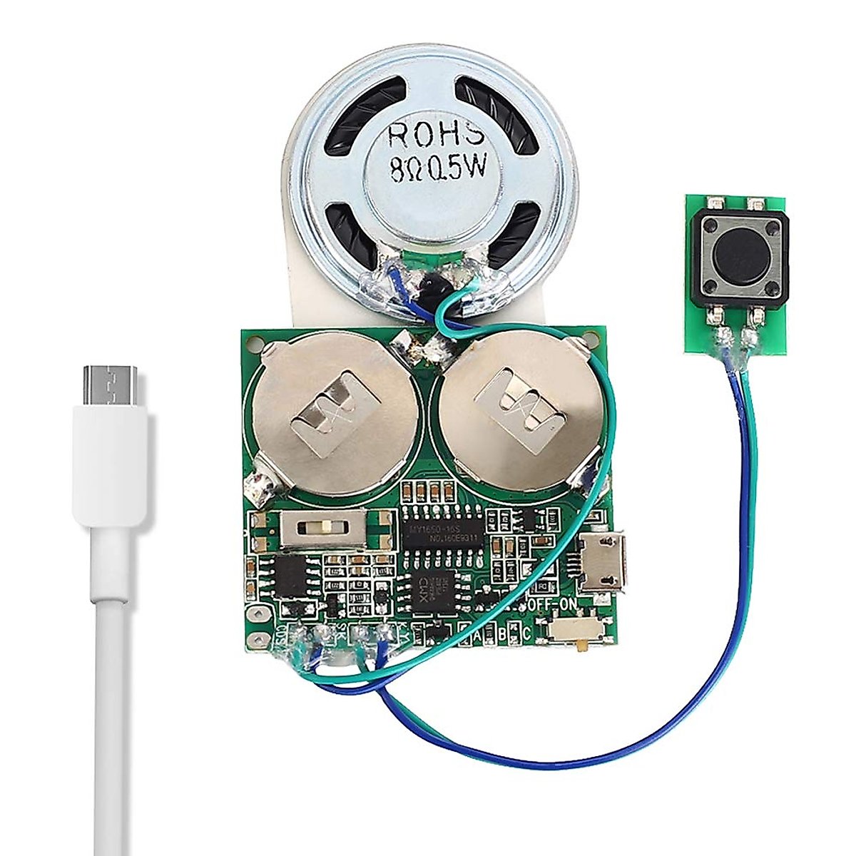 Recordable Sound Module, Icstation 8M USB Programmable Sound Chip with Speaker, Push Button Activated Charging Sound Board for DIY Music Card Birthday Valentine's Day Greeting Card