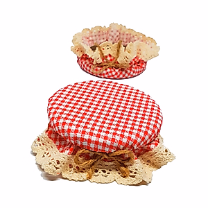 DLK - 10 pieces Elasticated Jar Cover Cloth - 100% Cotton Jar Cover Cloth - Stretchy Red Gingham (Checkered) Pattern - Breathable Fermentation Lid Bowl - Reusable Elastic Cloth Jar Covers