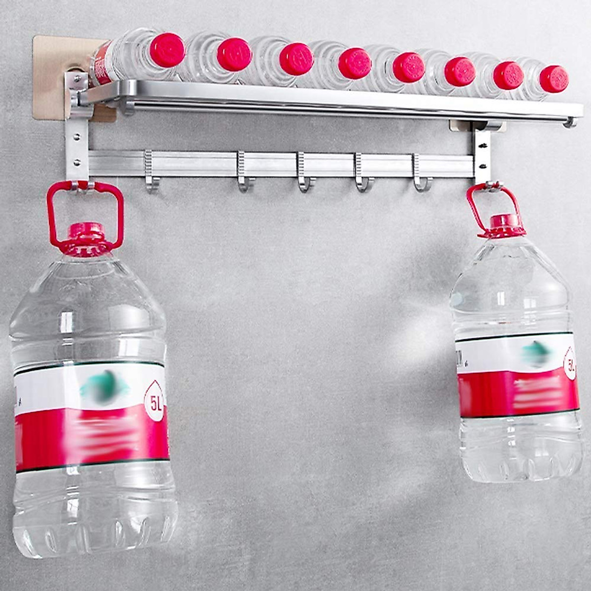 Bathroom Towel Rack,Hanging Over The Kitchen Cupboard Door,with Double Towel Bars and Multiple Hooks,Solid Aluminum Alloy Matte Finish(Towel Rack only)