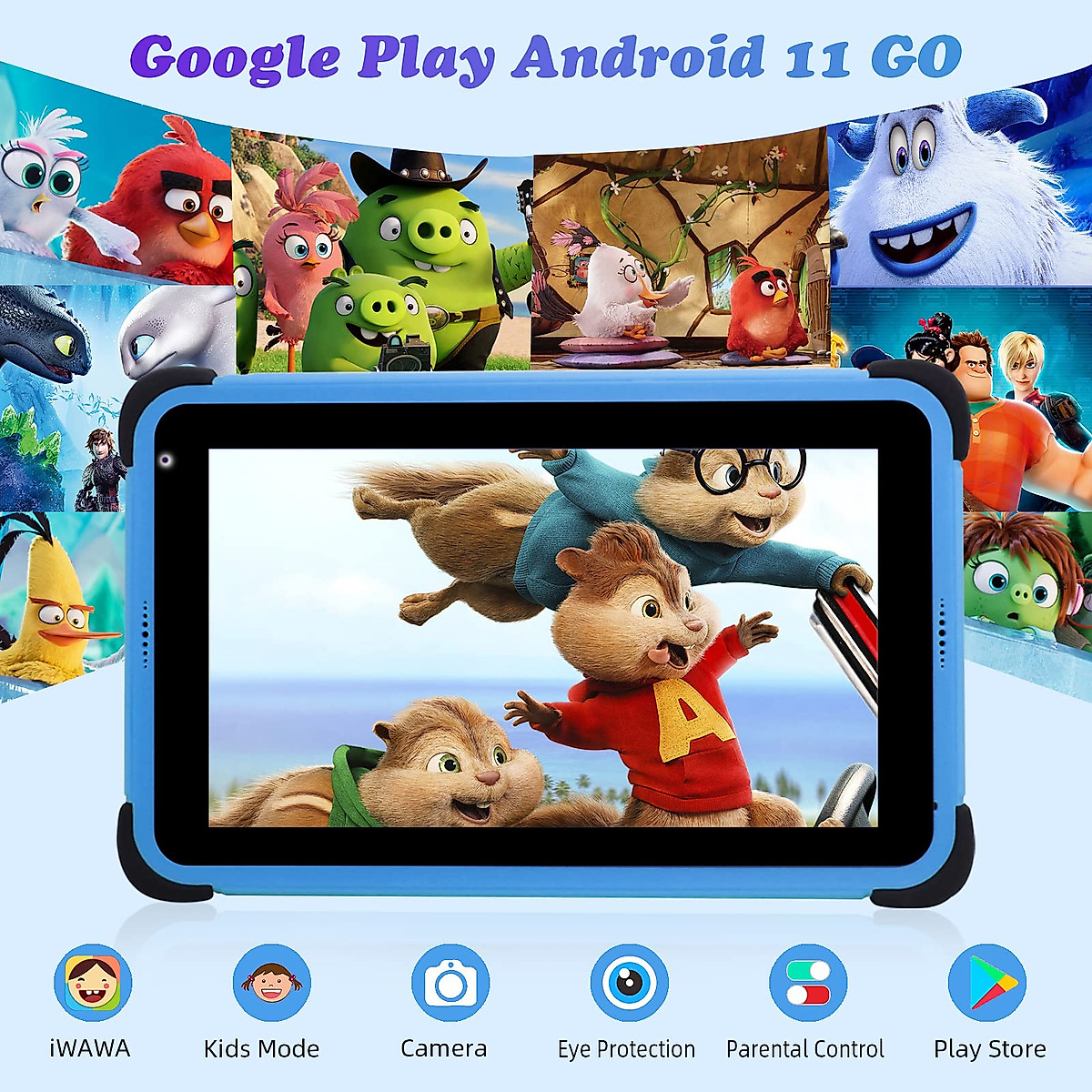 weelikeit Kids Tablet 8 inch Android 11, Learning Tablet for Toddlers, 2+32GB Children Tablets with WiFi 6, Bluetooth, Kids App Pre-Installed, YouTube, Netflix, Case, Stand, Stylus(Blue)