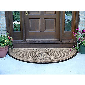Kempf Half Round Inlaid Sun Ray Doormat, Outdoor, Entrance Mat, Extra Large Size, Great for Double Doors, Heavy Duty, 3 x 6-feet