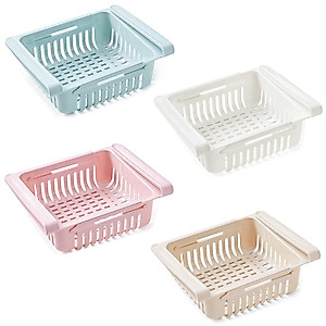 4 Pack Fridge Drawer Organizer Refrigerator Drawers For Shelves - Adjustable Kitchen Organizer With Pull Out Storage Rack Box - Sliding Partition Fridge Hanging Organizer