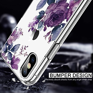 bicol foriPhone X Case,iPhone Xs Case,Elegant Purple Floral Flower Pattern Clear with Design Plastic Cover Soft TPU Bumper Protective Silicone Cover Phone Case for iPhone X/iPhone Xs