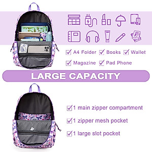RAVUO Lightweight Butterfly School Backpack Bookbag and Lunch Bag Box Lunchbox Set for Girls