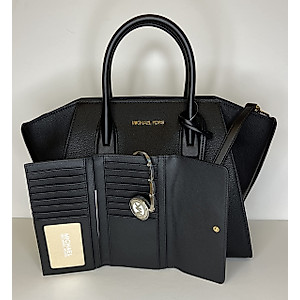 Michael Kors MICHAEL Michael Kors Avril Large Top-Zip Satchel bundled with Trifold Wallet Purse Hook (Black)