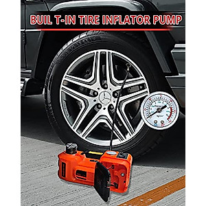 KIMHI Electric Car Jack Kit 5Ton 12V Hydraulic Car Jack with Electric Impact Wrench,Tire Inflator Air Compressor,4 in 1 Floor Jack Electric Jack for Car Sedan SUV MPV Truck with LED Light