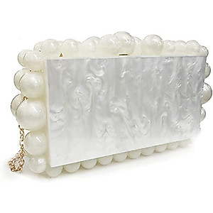 KWRNIAE White Acrylic Evening Clutch Bag for Women Glitter Marble Purse Handbag for Wedding Cocktail Party Prom, White01