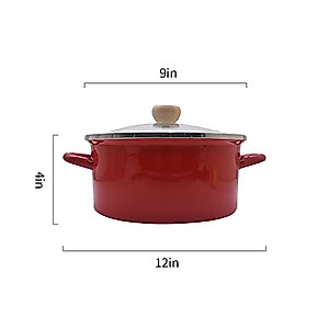 Enamel Saucepan with Glass Lids, 4 Quart Multipurpose Stockpot with Lid, Sauce Pot, Cooking Pot with Double Handles, Stew Pot, Simmering Pot, Soup Pot (4 QT, Red)