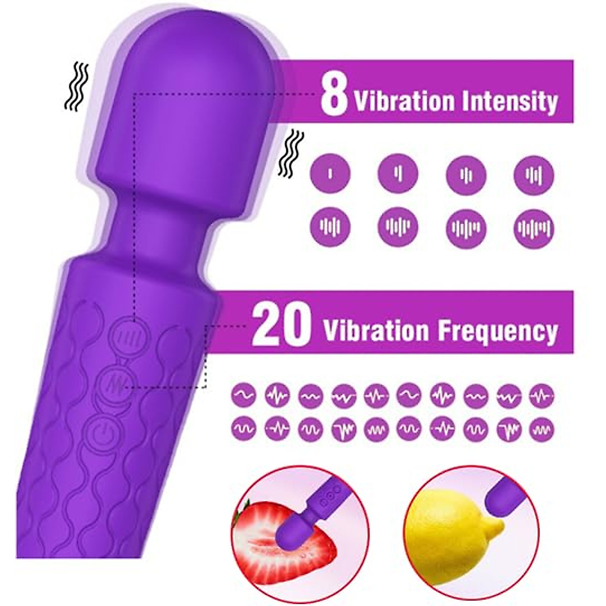Powerful Vibrator Wand, G Spot Cordless Rechargeable Vibrators with 20 Patterns & 8 Intensity, Quiet Clit Vibrator, Clitoris Stimulation, Dildo, Female Wand Massager for Her Pleasure Adult Toys (A)