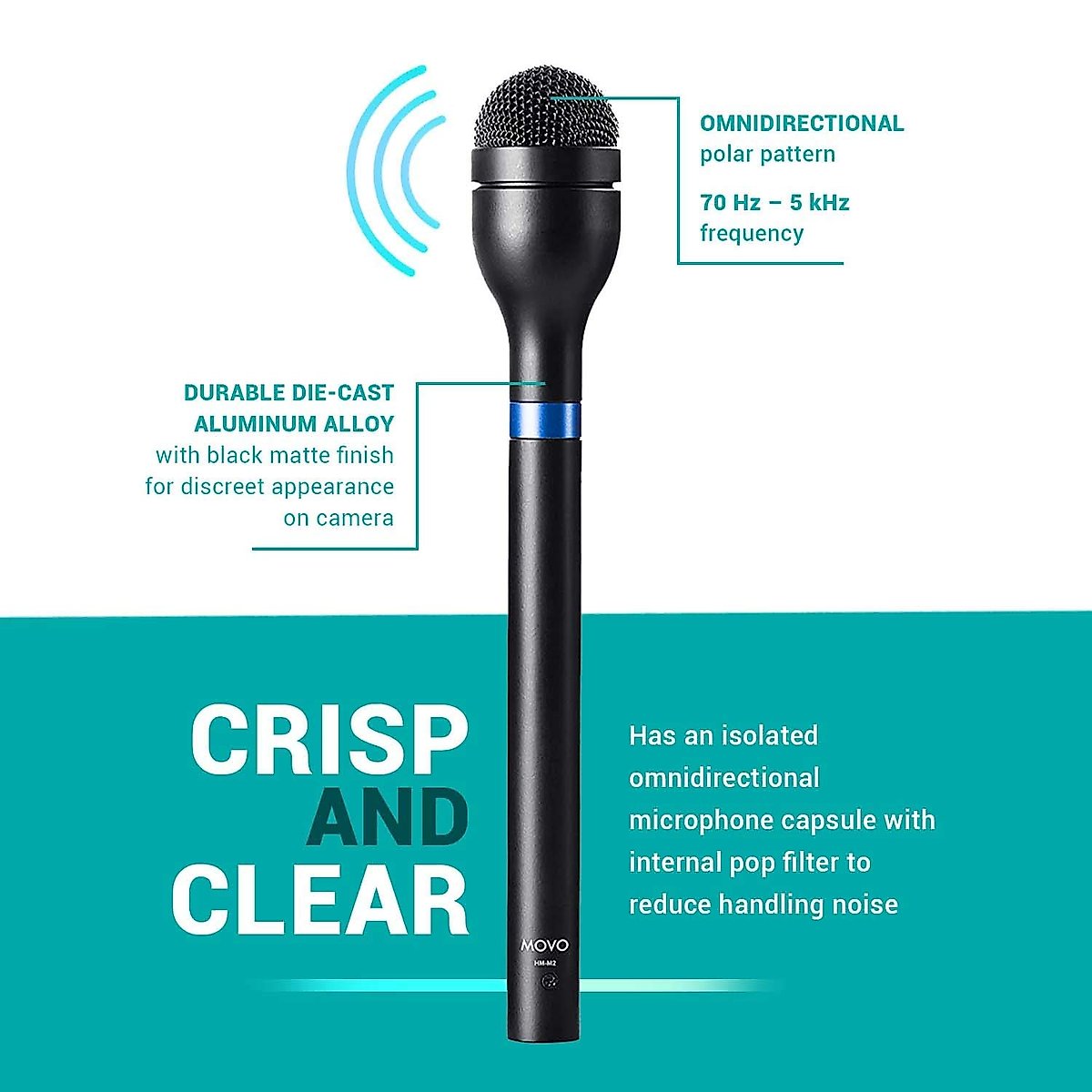 Movo HM-M2 Dynamic Omnidirectional Handheld Interview Microphone with 3-Pin XLR Connector