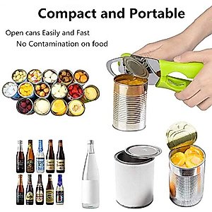 Can Opener, Can Openers Hand Held, 4 in 1 Smooth Edge Hand Held Bottle Opener, Professional Heavy Duty Beer Can Opener Ultra Sharp Food Safe Jar Opener Multifunctional Tin Opener with Easy Turn Knob