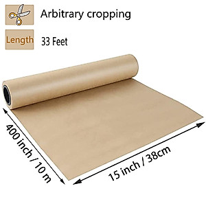Shinok Brown Kraft Paper Roll - 15" x 33'(400 ") Brown Wrapping Paper for Packing Moving Small Craft Paper Roll for Gift Wrapping, Art