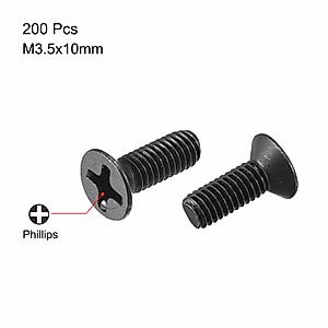 uxcell M3.5 x 10mm Phillips Screw Fastener Black for Laptop PC TV Fan Switch 200pcs