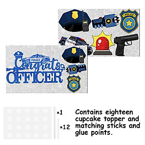 Blue Glitter 1pcs Cake Topper 12pcs Cupcake Topper Pick for Congrats Officer Policeman Theme Decor Supplies Boys Girls 2024 College Graduation Party Decorations