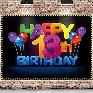 PAKBOOM Happy 13th Birthday Colorful Backdrop Photo Background Banner 13 Years Old Birthday Decorations Party Supplies for Boys Girls