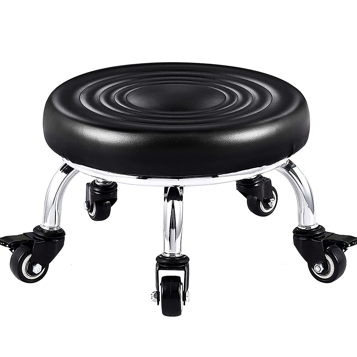 Lorvain Low Stool with Wheels, Roller Seat Short Rolling Stools with Universal Swivel Caster Wheels Leather Little Low Small Stools on Wheels for Home Garage to sit on- Black